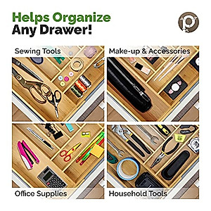 Pristine Bamboo Silverware Tray for Drawer Organizer - Kitchen Drawer Organizer - Cutlery Organizer - Silverware Organizer, Flatware Silverware Holder, Expandable Adjustable Wooden Dividers (8-Slots)