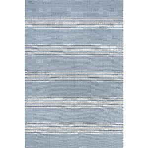 Rugs USA x Lauren Liess Bergamot Striped Cotton Area Rug, 3x5, Blue Grey