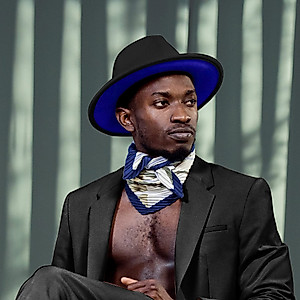 KUJUHA Wide Brim Fedora Two Tone Dress Hat, Black&blue, Large-X-Large