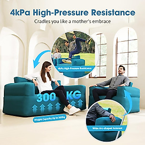 Aerogogo Inflatable Couch Self Inflatable Sofa, Air Couch with Built-in Air Pump Rechargeable, 4kPa High-Pressure & Durable Blow up Couch Camping Couch for Picnic Beach Home (Loveseat)