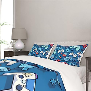 Placitiume Kids Gamer Duvet Cover Set Video Game Controller Comforter Cover Set - Youth Gaming Console Comforter Cover with 2 Pillowcases - Ideal for Gamer Room Decor Bedroom Bed Decor, No Comforter