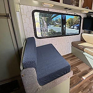 RV Dinette Cushion Covers, Stretch Printed Couch Covers with Jacquard Fabric - Camper Slipcovers Set Includes 1 Sofa Seat Cushion Cover ＆ 1 Cushion Cover, Washable ＆ Easy Fitted (Dark blue, 2 Sets)