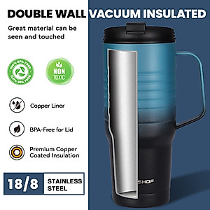 HAUSHOF 24 oz Travel Mug with Handle, Stainless Steel Vacuum Insulated Coffee Travel Mug, Double Wall Travel Mugs with Leakproof Lid, BPA Free