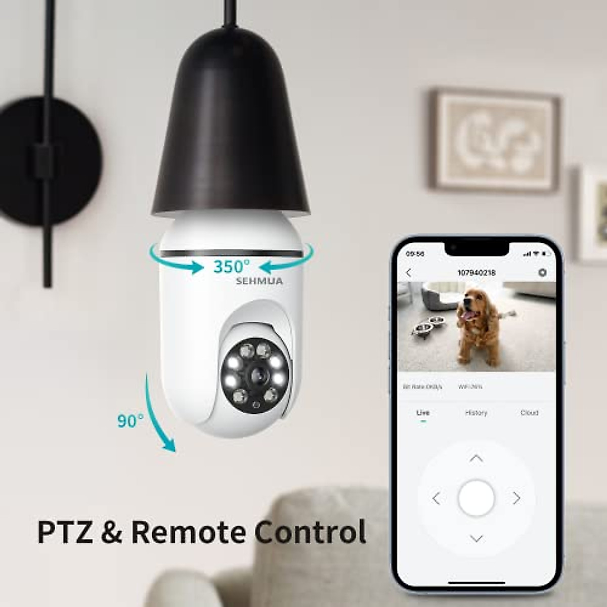 2K Light Bulb Security Camera Outdoor, 360° Wi-Fi Lightbulb Security Wireless Camera with Color Night Vision, Motion Tracking Sensor, 24/7 Recording, SD&Cloud Storage, Works with Alexa, E26/E27 Socket