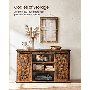 VASAGLE TV Stand with Storage and Sliding Barn Doors for 60-Inch Televisions, Entertainment Center Console, 53.9”, Rustic Brown