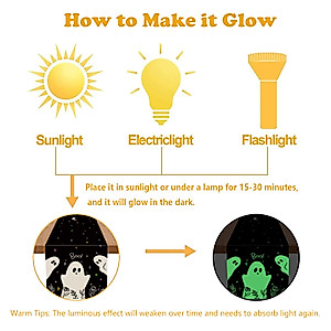 Halloween Luminous Table Runner Cute Ghost Floral Stars Noctilucent Runner Farmhouse Holiday Home Party Kitchen Dining Table Glow in The Dark Indoor Outdoor Decoration 13x72 Inch