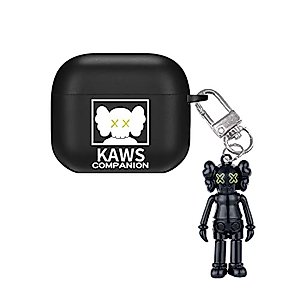 ZONOQX Compatible with AirPod 3 Case（2021），Fashion Frosted TPU Shockproof case with Funny Keychain for AirPod 3rd Generation Suitable for Men and Wome (3r Black face Bear)