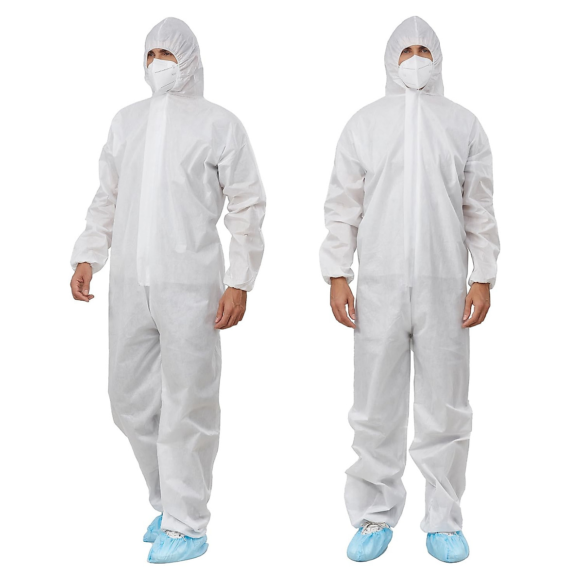 Greenour Hazmat Suits Pack of 12 Disposable Coveralls with Hood Breathable White SMS Painters Suit (X-Large)