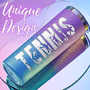 Onebttl Tennis Gifts for Women, Tennis Lovers, Tennis-Themed 20oz Stainless Steel Tumbler, Perfect for Men, Women, Girls, Tennis Players, Coach, Daughter, Coworker - Glitter