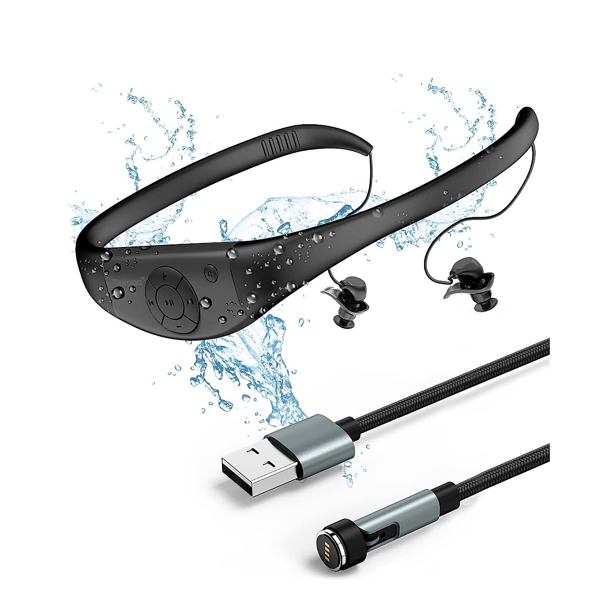 Tayogo Waterproof Mp3 Player for Swimming, IPX8 8GB Swimming Headset, Silicone Coated Waterproof Music Player, 20H Playing time, Underwater Mp3 Player Perfect for Swimming (Black（2nd Generation）)