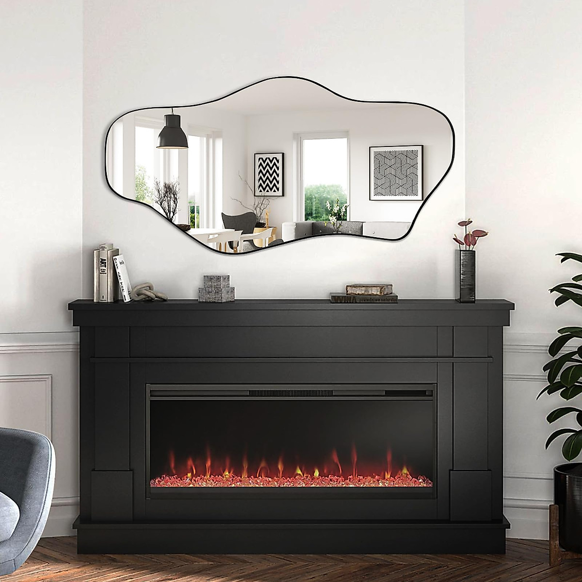 DAOYIJIAJU Large Irregular Mirror, Asymmetrical Wall Mirror, 47.2"x21" Unique Shaped Mirror, Modern Oblong Mirrors for Living Room Bathroom Bedroom Entryway Fireplace