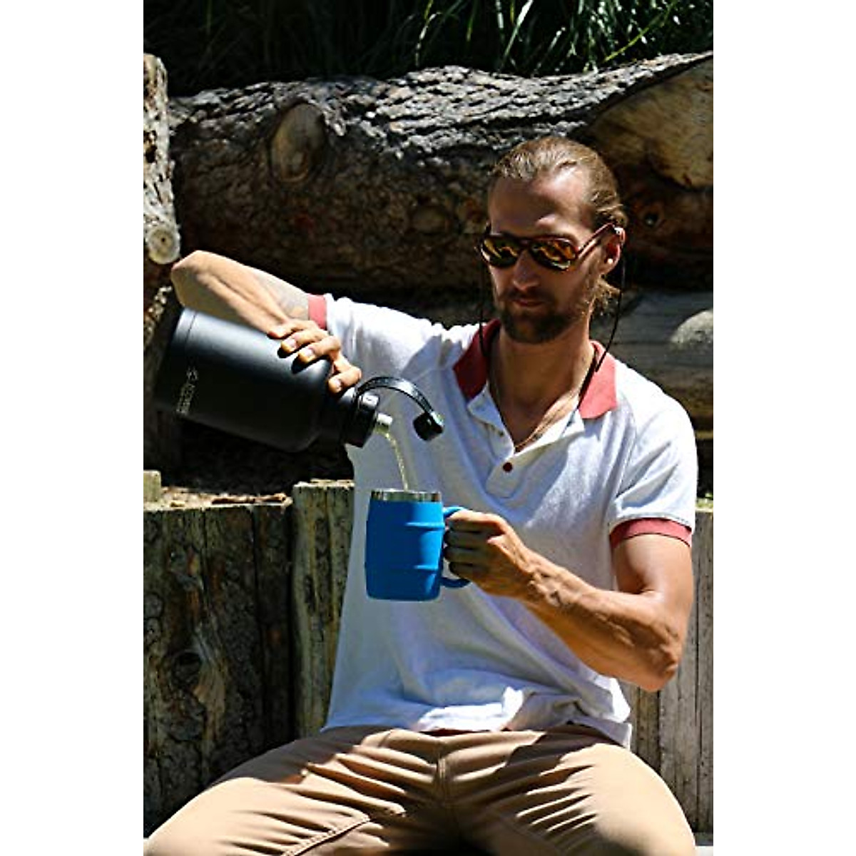 EcoVessel Double Barrel Mug Insulated Travel Coffee Cup with Lid & Wide Grip Handle Stainless Steel Beer Stein, Travel Whiskey Glass, Country Travel Mug or a Moscow Mule Tumbler Cup