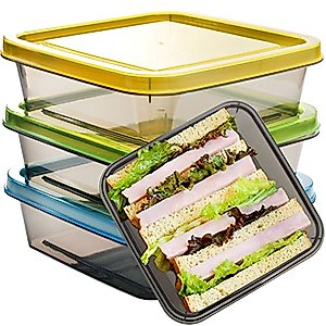 Youngever 3 Pack Sandwich Containers for Lunch Box, Reusable Food Storage Containers, Meal Prep Containers (Single Sandwich 20 Ounce)