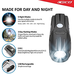 CECO-USA: 1,200 Lumen USB Rechargeable Bicycle Headlight – FLEXIBLE MOUNT VERSION- Tough & Durable IP67 Waterproof & FL-1 Impact Resistant– Super Bright Model F1200– For Commuter, Road, Mountain Bikes