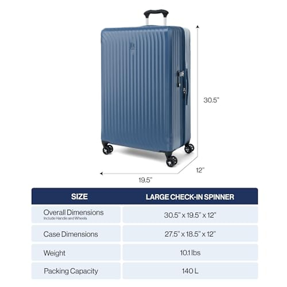 Travelpro Maxlite Air Hardside Expandable Checked Luggage, 8 Spinner Wheels, Lightweight Hard Shell Polycarbonate Suitcase, Metallic Silver, Checked Large 28-Inch