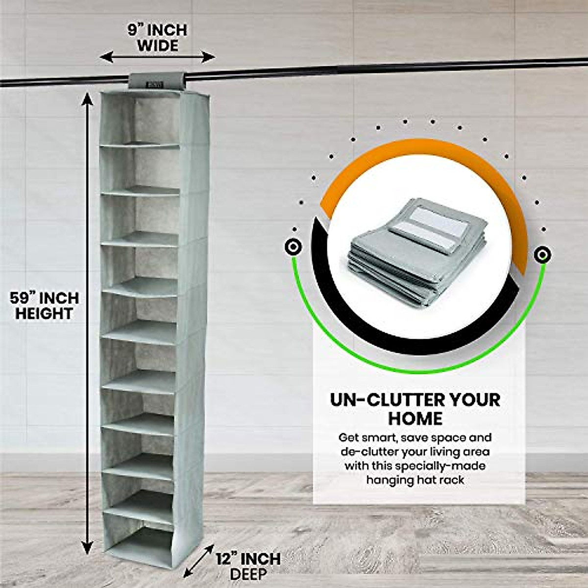 Boxy Concepts Hat Rack - 10 Shelf Hanging Closet Hat Organizer for Baseball Caps - Hat Storage to Protect Your Caps with this Hat Hanger - Easy Hat Holder & Baseball Hat Organizer