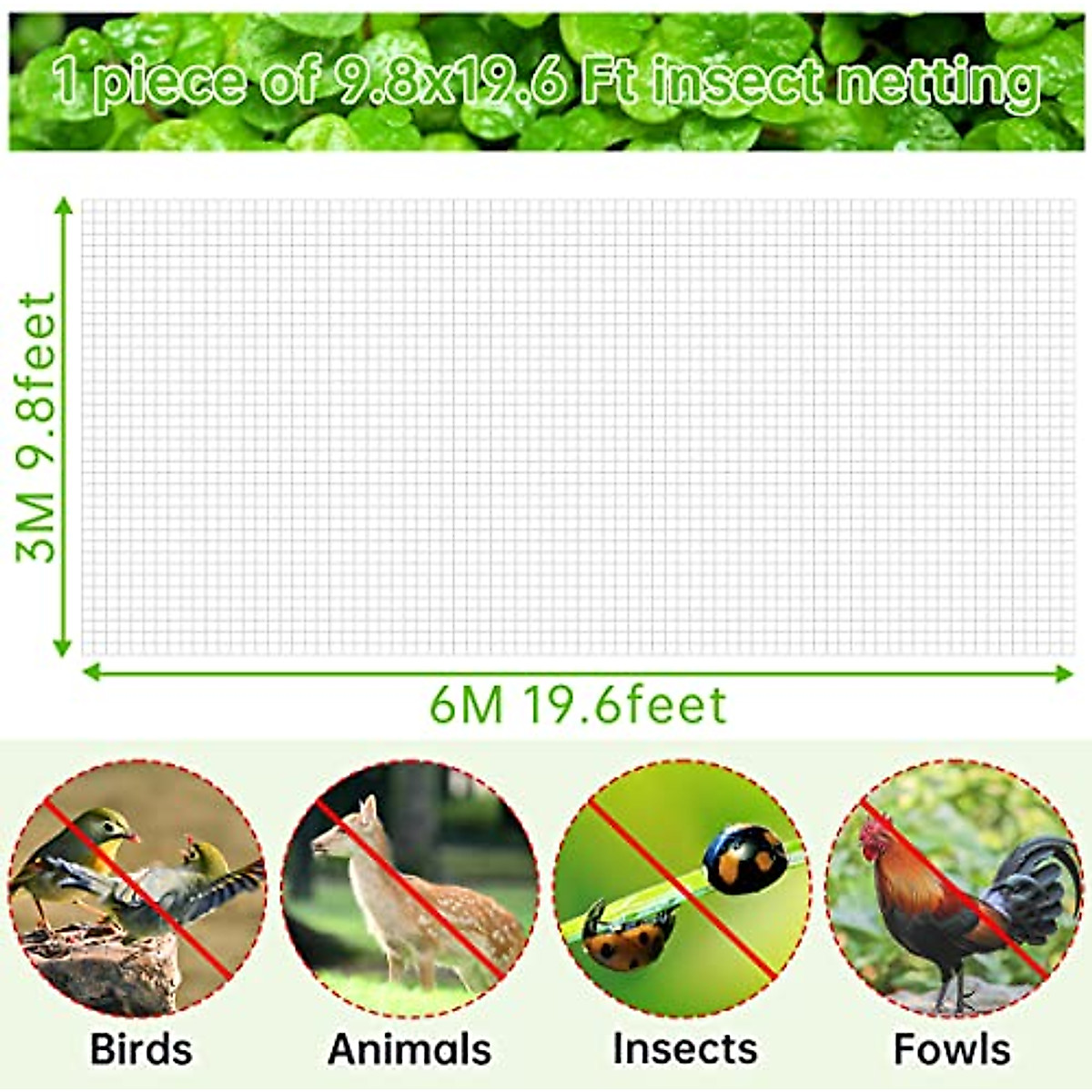 YELUCENS Garden Netting,(9.8ft-19.6ft) Garden Insect Netting Pest Barrier Mosquito Netting for Protect Vegetables Flowers Fruits Plant Covers Netting