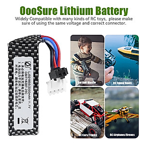HYF 2 pcs 11.1V 2000mAh 501855 Soft-Gun Toy Rechargeable Li-ion Batteries SM2P Plug with a USB Charging Cable for WPL RES V-3 ESC 1/16 Crawler and Some Water-Gun Toy