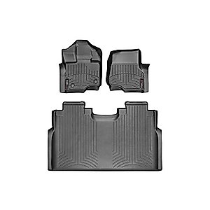 WeatherTech Custom Fit FloorLiners for Ford F-150 (Crew Cab, Bucket seats) F150 Lightning, Raptor w/o Fold Flat Storage - 1st & 2nd Row (44697-1-2), Black