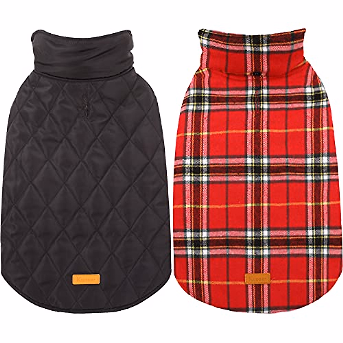 Kuoser Warm Dog Coat, Reversible Dog Jacket Waterproof Dog Winter Coat British Style Plaid Dog Clothes Pet Dog Cold Weather Coats Cozy Snow Jacket Vest for Small Medium Large Dogs Bright Red XS