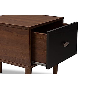 Baxton Studio Merrick Bench Shoe Rack Cabinet Brown//Medium Wood/Mid-Century/Fabric Polyester 100%"/Engineered Wood/Faux Wood Veneer/Powder Coated Vinyl (Legs)/Foam