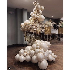 Pearl Balloon Arch Pearl White Sand Double Stuffed Balloons Arch With Pearl Stickers 5/10/12/18 Inch Bridal Shower Balloon Arch Pearl Ivory Balloon Garland For Wedding Birthday Baby Shower Decorations