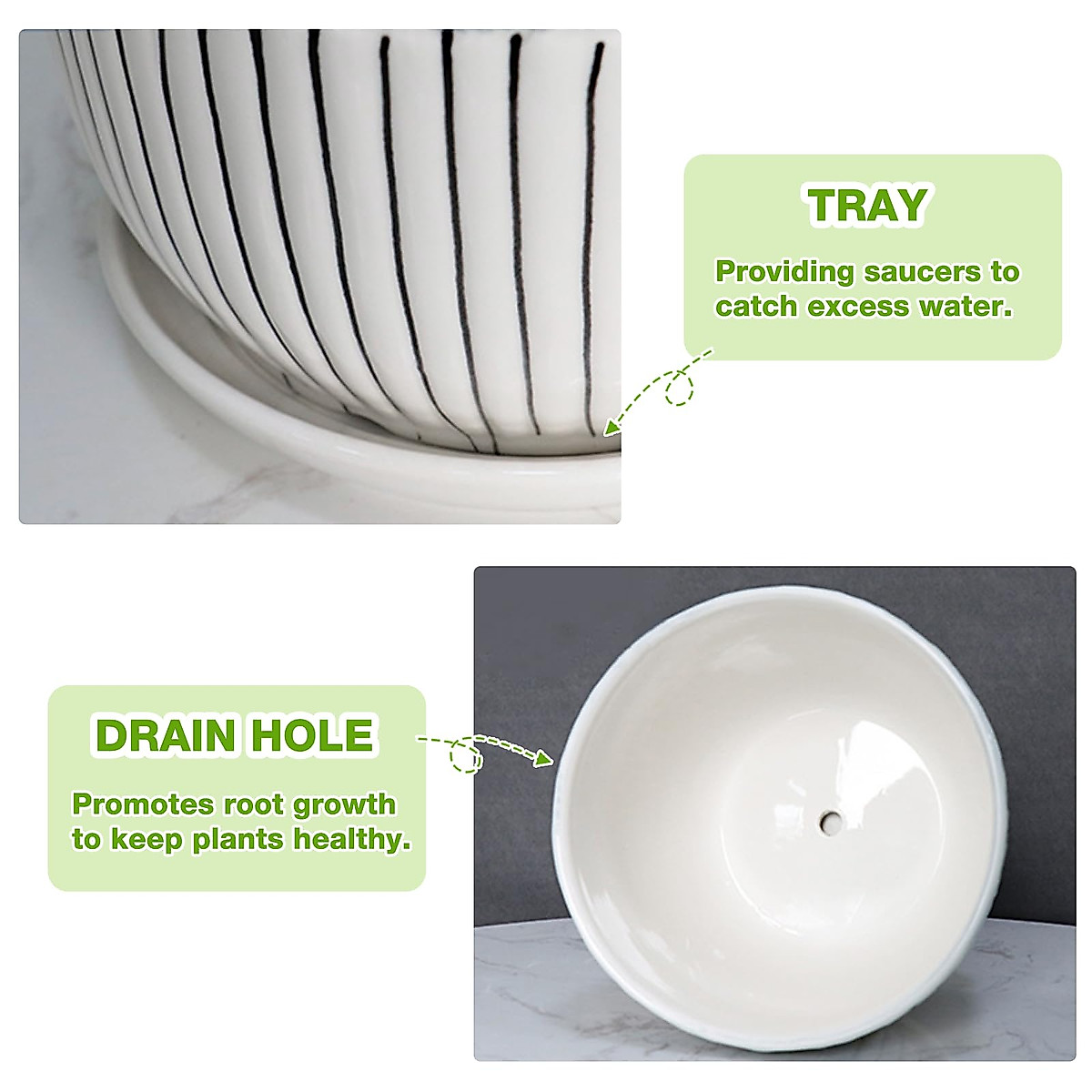 Hlukana Ceramic Plant Pots Set of 3, 6.75/5.6/4.2 inch Planters with Drainage Holes and Saucer, Flower Pots Outdoor Indoor, Modern Decorative Planters for House Plants Garden Planters Succulent Pots