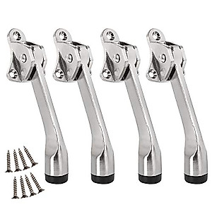 4 Pack Kickdown Door Stop, Heavy Duty Door Stopper with Rubber Tip and Spring Lever, Adjustable, Easy to Set Down and Release