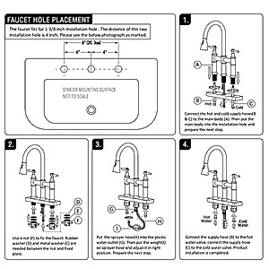 SHACO Brushed Nickel 3 Hole Deck Mount Kitchen Faucet with Pull Down Sprayer, 360 Swivel, Solid Large Faucet for Kitchen Sink