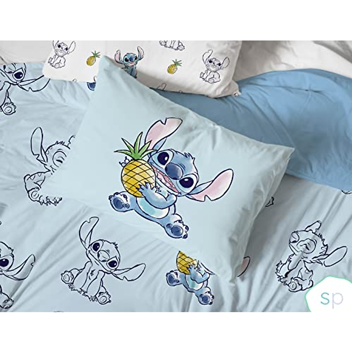Saturday Park Disney Lilo & Stitch Watercolor Vibes Twin Bed Set - 5 Piece 100% Organic Cotton Bedding - GOTS & Oeko-TEX Certified (Disney Official)