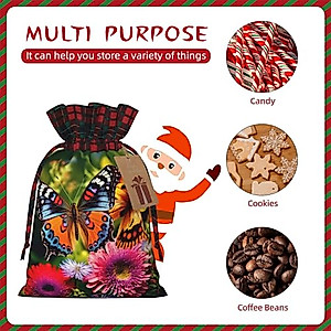 Christmas Gift Bags with Drawstring Burlap Gift Bags Butterfly and Floral Christmas Linen Bags for Xmas Party Candy Bags with Cards Xmas Reusable Wrapping Bags Christmas Linen Treat Bags for Holiday