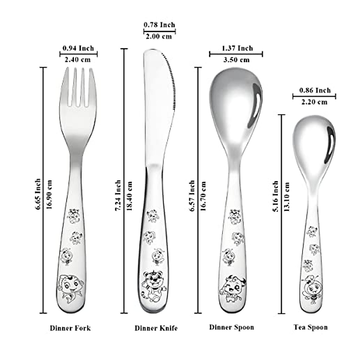 Berglander Toddler Utensils 4 Pieces Stainless Steel Kids Silverware Set, Children Safe Forks and Spoons Flatware, Mirror Polished Smooth Round Edage Cutlery Sets, Dishwasher Safe