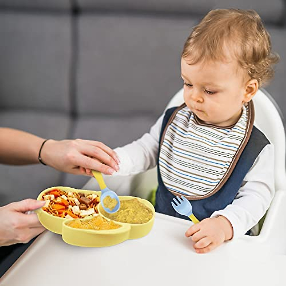 Vicloon Toddler Plates with Suction, Toddler Plates with Spoon & Fork, 100% Food-Grade Silicone Divided Design, Non-Slip, Microwave and Dishwasher Safe