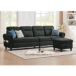 Tornama Convertible Sectional Sofa L Shaped Couch Reversible Sectional for Living Room Apartment, 4 Seater Sectional Couch with Storage Ottoman, Black