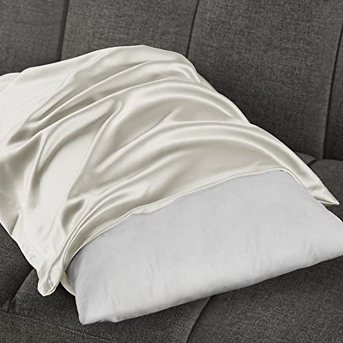 MP2 100% Mulberry Silk Pillowcase for Hair and Skin – White Silk Pillow Case with Hidden Zipper – Both Side 25 Momme 600 Thread Count Soft Smooth Pure Silk Pillow Cases (White, Standard 20x26”, 1 pcs)