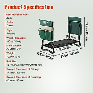 VEVOR Folding Garden Kneeler and Seat Heavy Duty, Widened 8" EVA Foam Pad, Portable Garden Stool with Tool Bags, Gardening Bench to Relieve Knee & Back Pain, Great Gifts for Seniors, Women, Parents