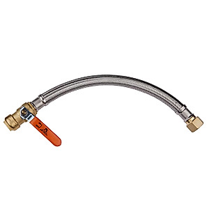 EFIELD 18 Inch Push-fit Valve Flexible Water Heater Connector, 1/2 inch x 3/4 inch FIP, Push-to-Connect, Copper, Pex, CPVC, Braided Stainless Steel