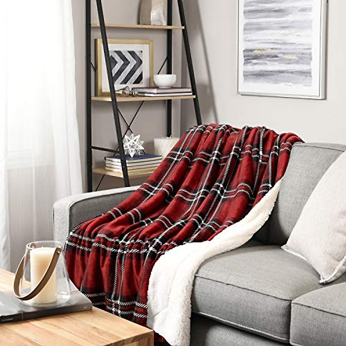 Life Comfort Microfiber Plush Polyester 60"x70" Large All Season Blanket for Bed or Couch Ultimate Sherpa Throw, Red Plaid
