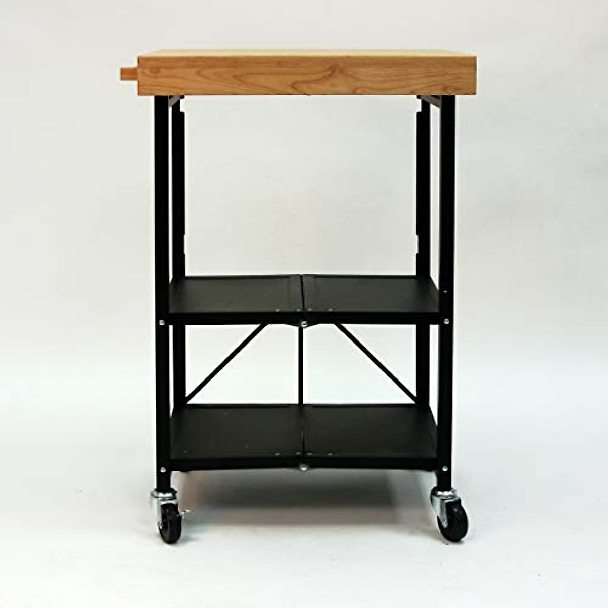 Origami Folding Kitchen Cart on Wheels | for Chefs Outdoor Coffee Wine and Food, Microwave Cart, Kitchen Island on Wheels, Rolling Cart, Kitchen Appliance & Utility Cart | Black with Wood -RBT-03