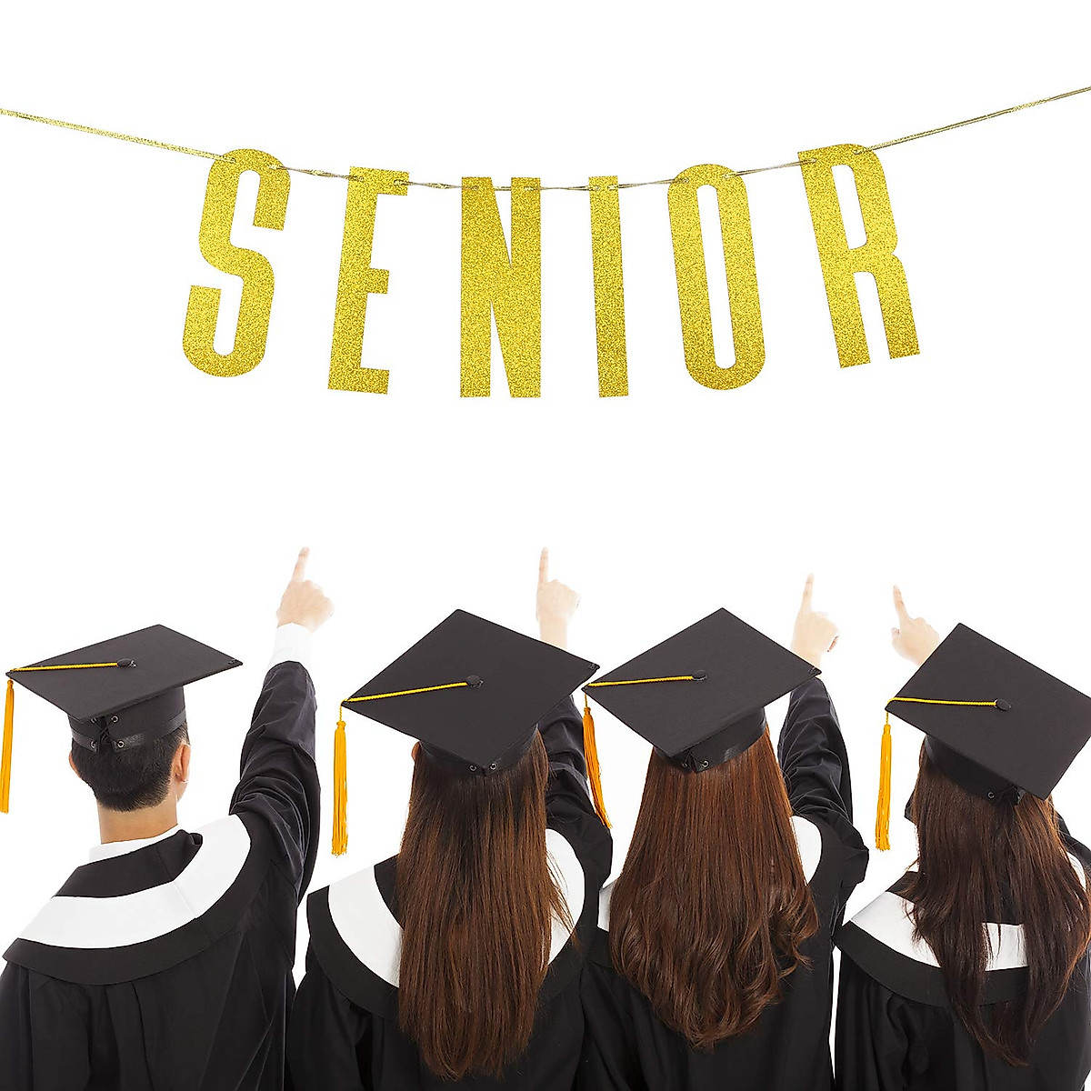 INNORU Gold Glitter Senior Banner for Congrats Grad Banner - High School College Graduation Party Bunting Decoration