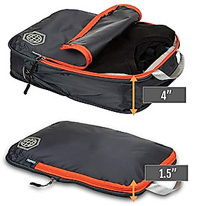 Compression Packing Cubes for Travel - Luggage and Backpack Organizer Packaging Cubes for Clothes (Grey and Orange, 3 Piece Set)