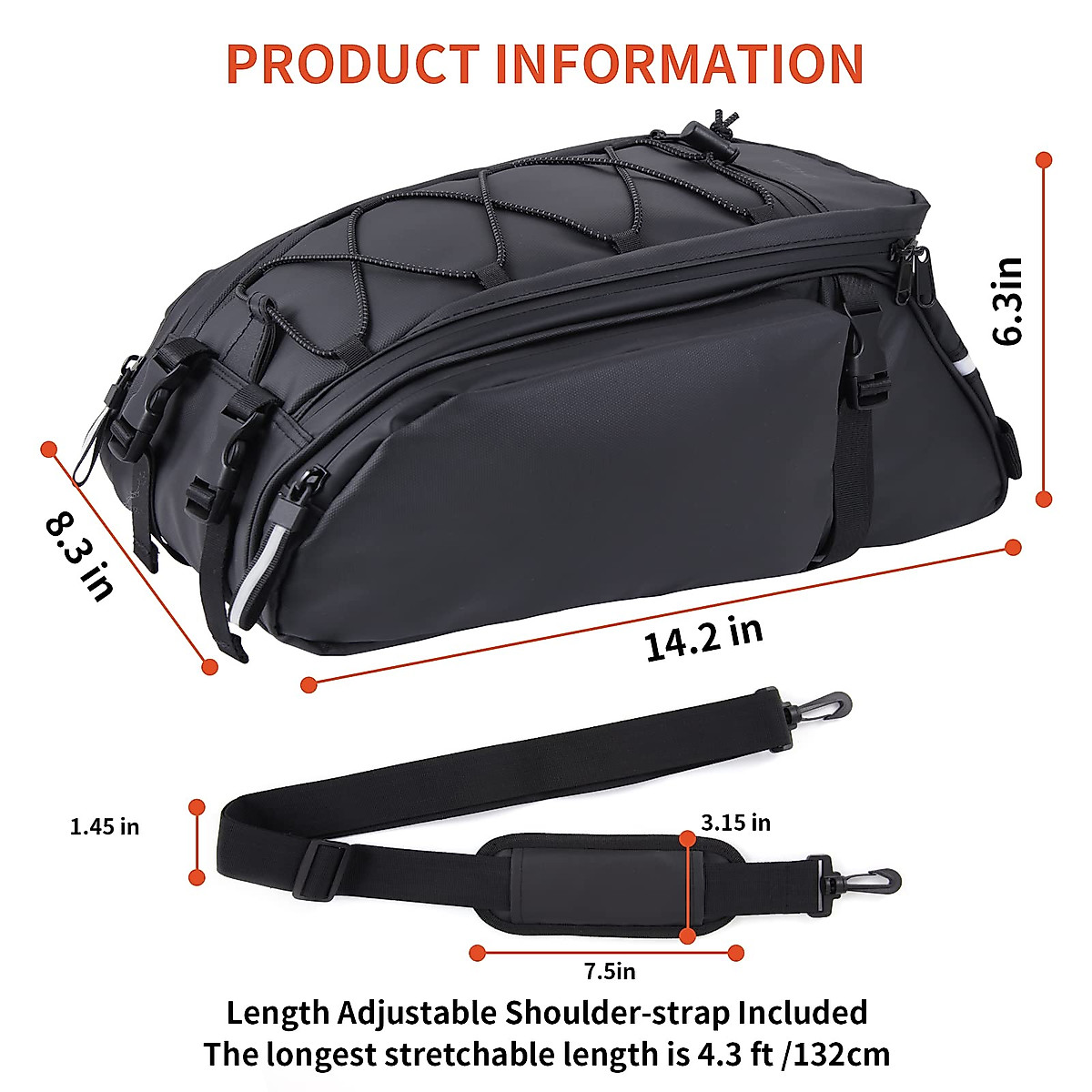 SIHEJA Bike Bag, Waterproof bike rear rack Bag, Bicycle Trunk Storage Carrier, Bicycle Rack Rear Carrier Bag, Commuter Bike Luggage Bag, Adjustable Shoulder strap, and Reflective Trim