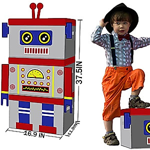 ASKETAM Kids Collapsible Stackable Toy Storage Bin with Lid, Kid Cute Extra Large Toy Box for Boy and Girl Nursery Playroom Bedroom Baby Toy Chest Organizer(Robot 3 Pack)