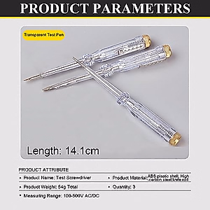 Fielect Test Screwdriver, Voltage Detector Pen Light Circuit Tester Electric Test Pen Screwdriver Neon Tube AC/DC 100-500V Clear 1pcs