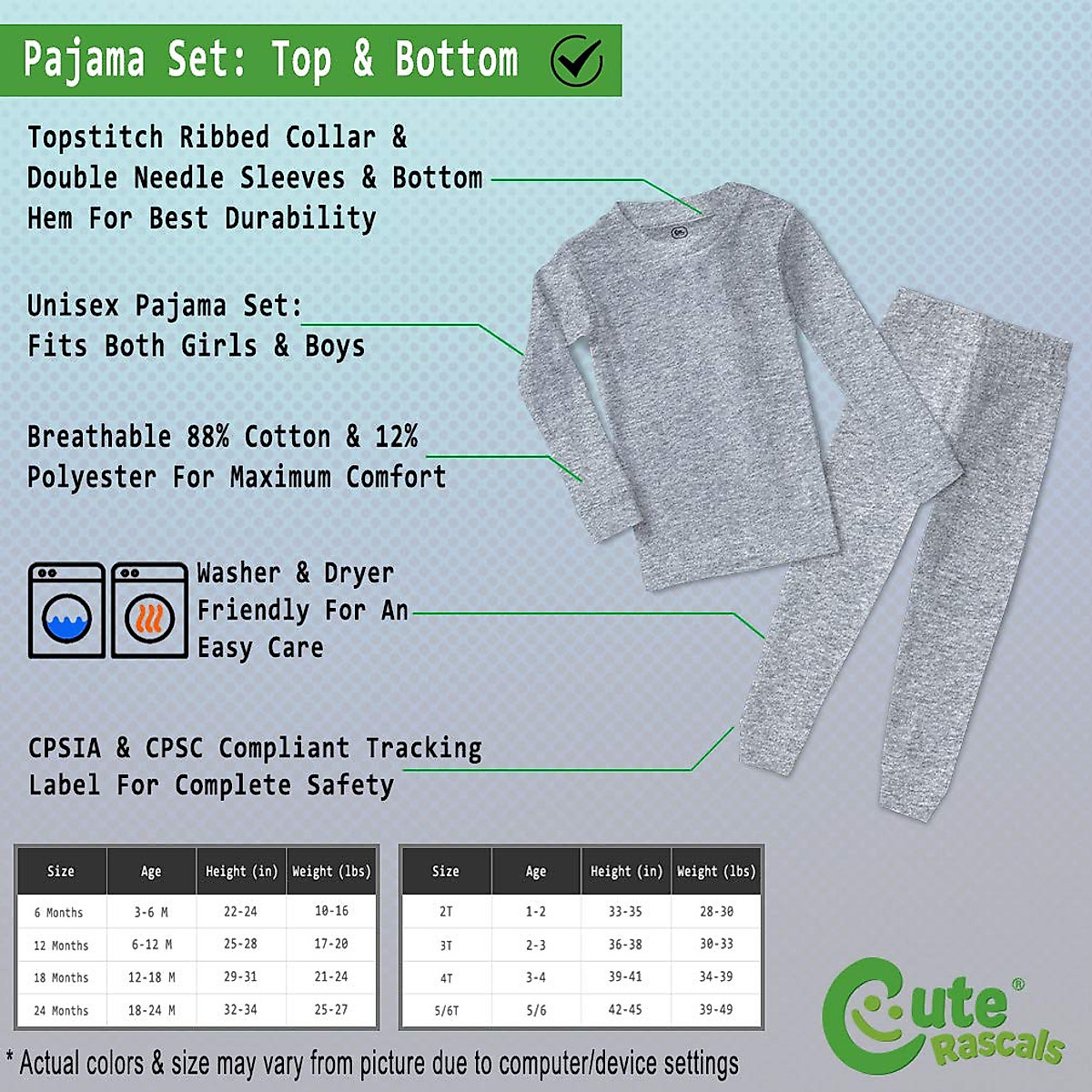 Custom Boy & Girl Cotton Toddler Pajamas Kiss Me I'm Green Shamrock Green Kiss St Patrick's Day Baby Sleepwear Pajama Set Snug Fit Oxford Gray Design Only 12 Months