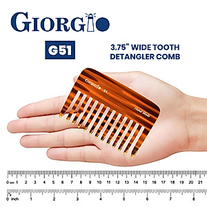 Giorgio G51 Small Travel Purse Hair Detangling Comb, Wide Teeth Pocket Comb for Thick Curly Wavy Hair. Hair Detangler Comb For Wet and Dry Everyday Care. Handmade of Cellulose, Saw-Cut Hand Polished