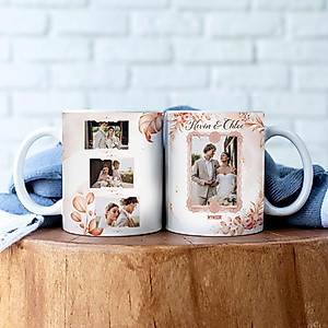 White Ceramic Coffee Mug Photo Mugs Personalized Picture Custom Name Engagement Wedding Gifts For Women Wife Engaged Couples Novelty Tea Cup Table Desk Accessories 11 And 15 Oz