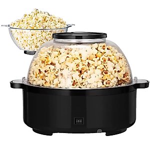 2 Black Popcorn Popper Machine, 16 Cups Electric Popcorn Maker With Nonstick Plate, Stirring Rod, Serving Bowl Lid And Two Measuring Spoons, Quick Heating, Electric Hot Oil Popcorn Popper