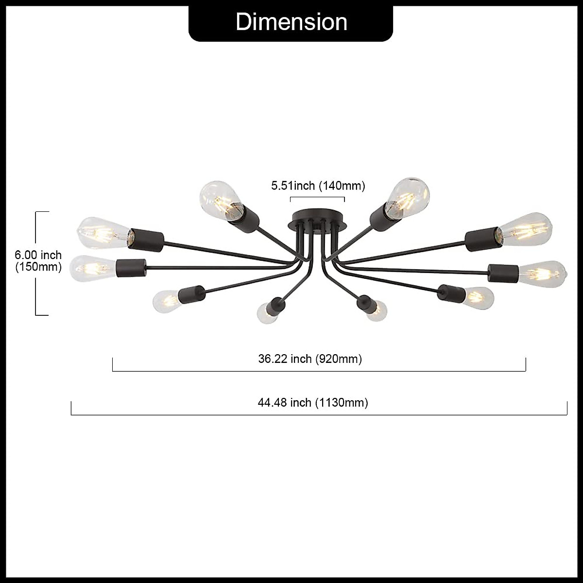 TULUCE Modern Semi Flush Mount Ceiling Light Industrial 10 Light Vintage Oil Rubber Bronze Sputnik Chandelier Lighting Industrial Kitchen Light Fixture
