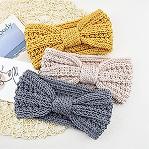 QISUO Autumn And Winter Knitting Hair Band Wheat Bowknot Sports Headband Knotted Ear Protection Head Cover Warm Hair Accessories 1Pcs (Color : 5 Gray)